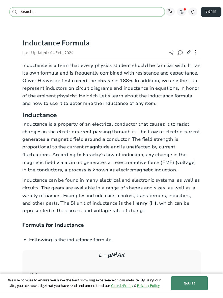 Inductance Formula Explained | PDF | Inductance | Electromagnetic Induction
