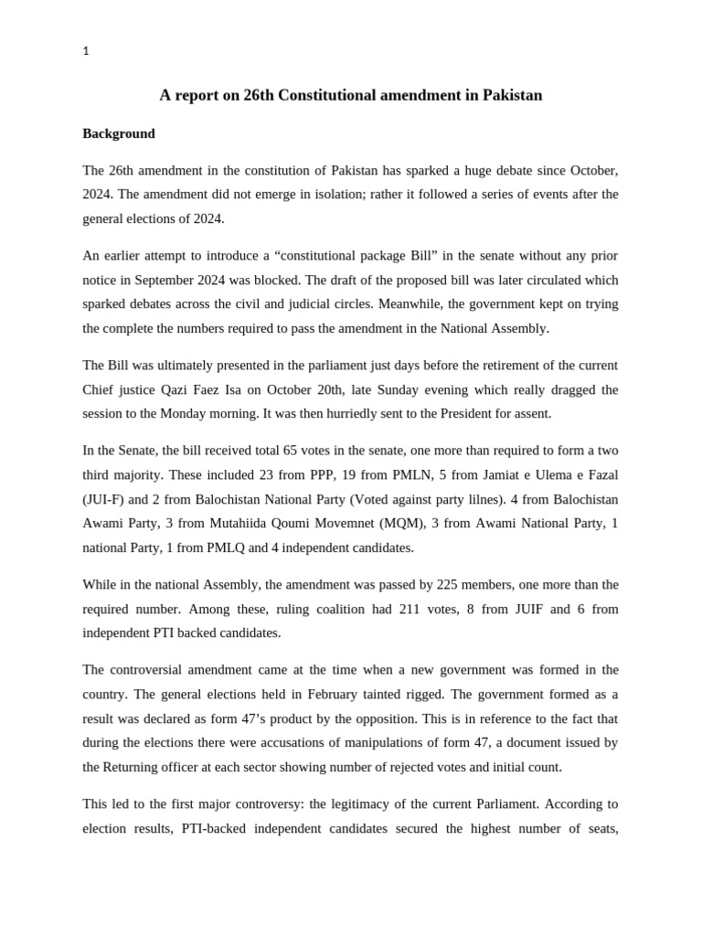 A Report On 26th Constitutional Amendment in Pakistan | PDF ...
