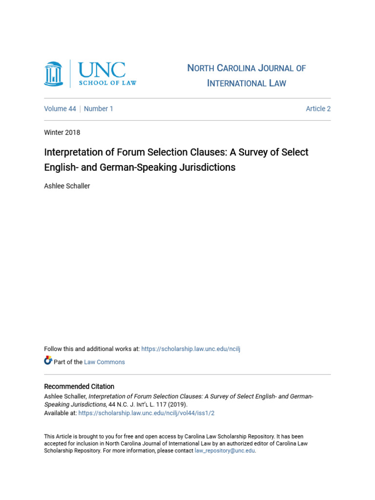 Interpretation of Forum Selection Clauses - A Survey of Select Eng ...
