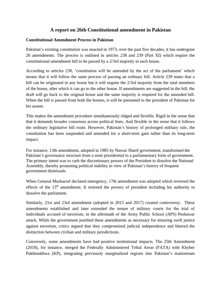 A Report On 26th Constitutional Amendment in Pakistan | PDF | Supreme ...