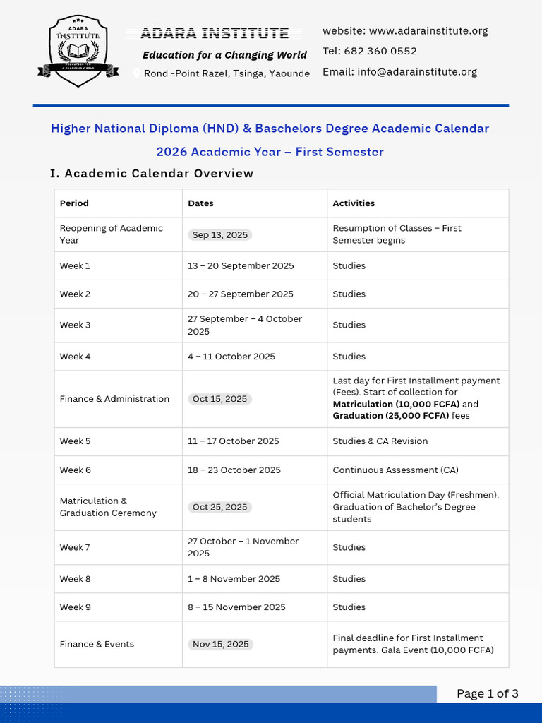 Academic Calender - First Semester | PDF | Educational Institutions ...
