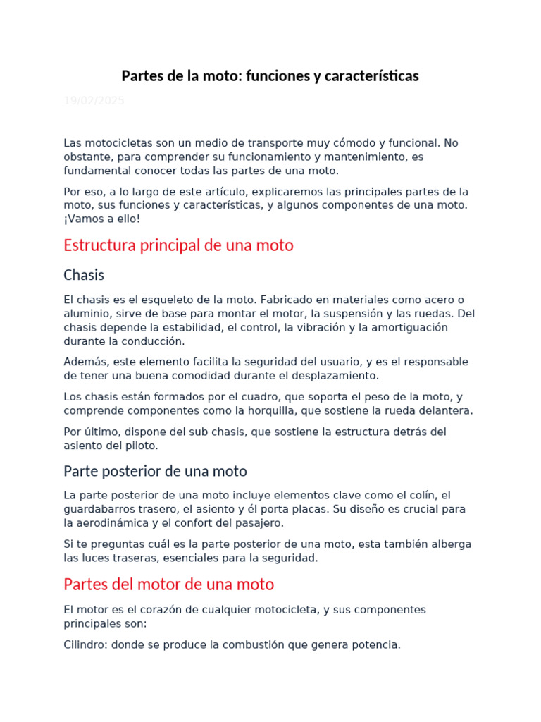 Partes de la moto: funciones esenciales | PDF | Motocicleta | Vehículos ...
