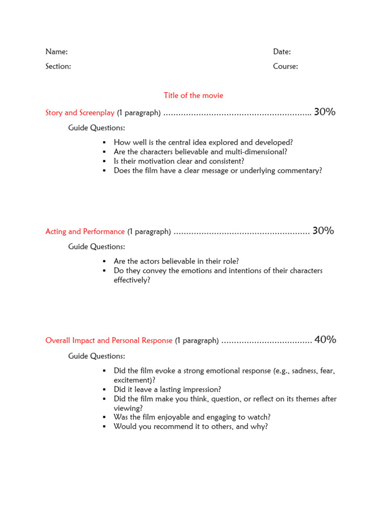 Movie Critique Format Guide | PDF