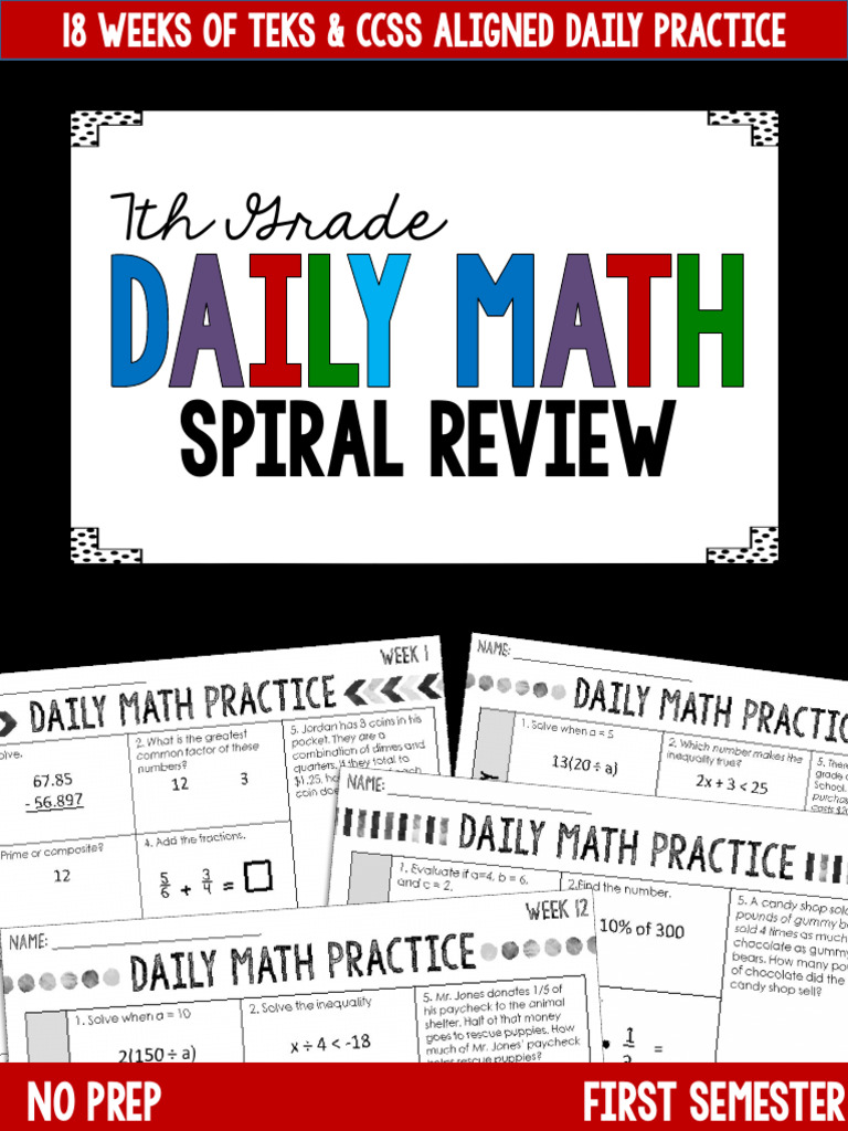 2 - 7th Grade Math Spiral Review - Print Warm-Ups For Practice or ...