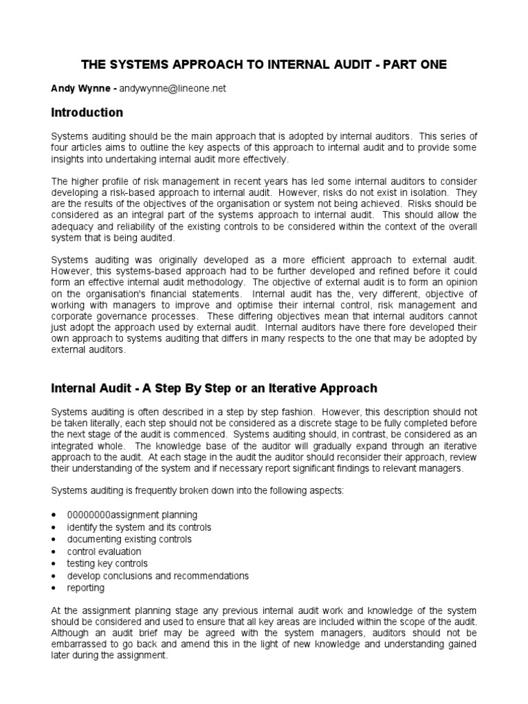 The Systems Approach To Internal Audit | PDF | Internal Audit ...