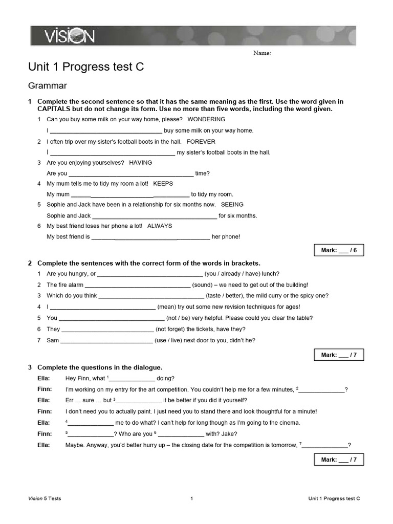 Vision L5 U1 Progress Test C | PDF | Memory