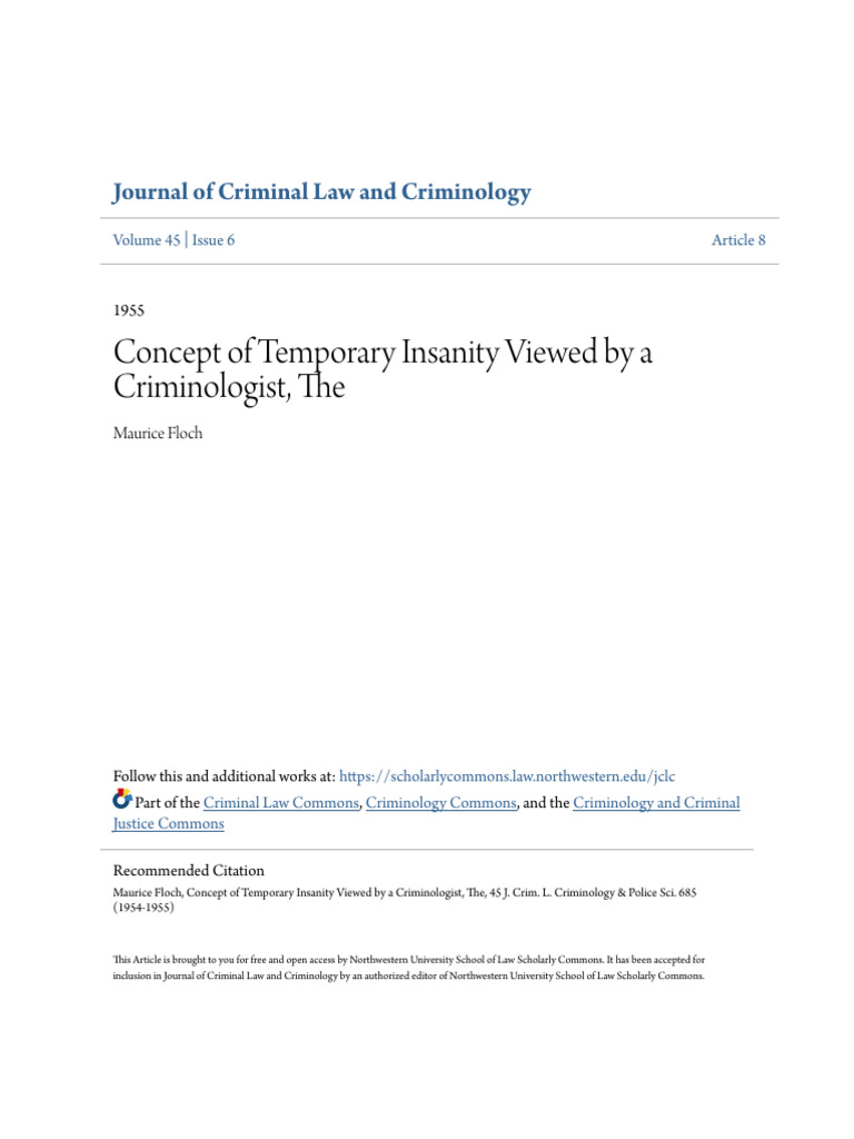 Concept of Temporary Insanity Viewed by A Criminologist The | PDF ...