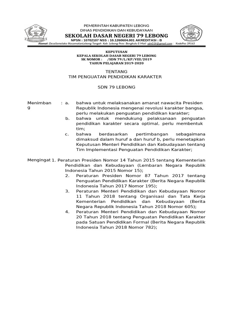 SK Mendikbud Tim Implementasi PPK | PDF