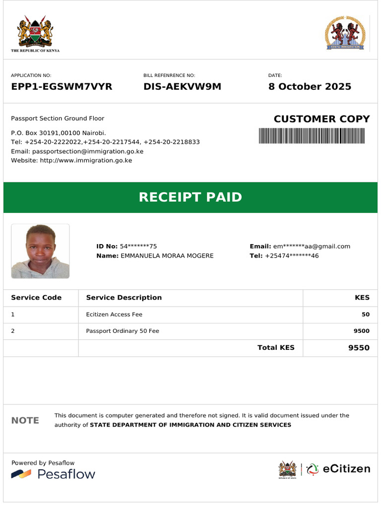 Epp1 Egswm7vyr Immigration Receipt | PDF | Passport | International Law