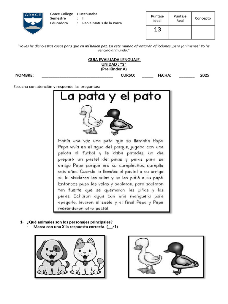 Guia Evaluda U3 Lenguaje Pk (1) | PDF