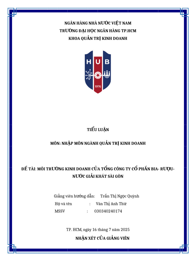 Bài Tiểu Luận Nhập Môn QTKD | PDF