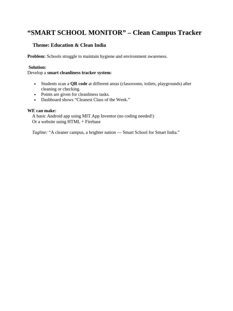 "SMART SCHOOL MONITOR" - Clean Campus Tracker: Theme: Education & Clean ...