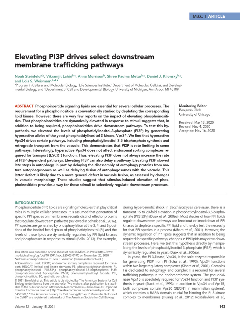 Elevating Pi3p Drives Select Downstream Membrane Trafficking Pathways ...