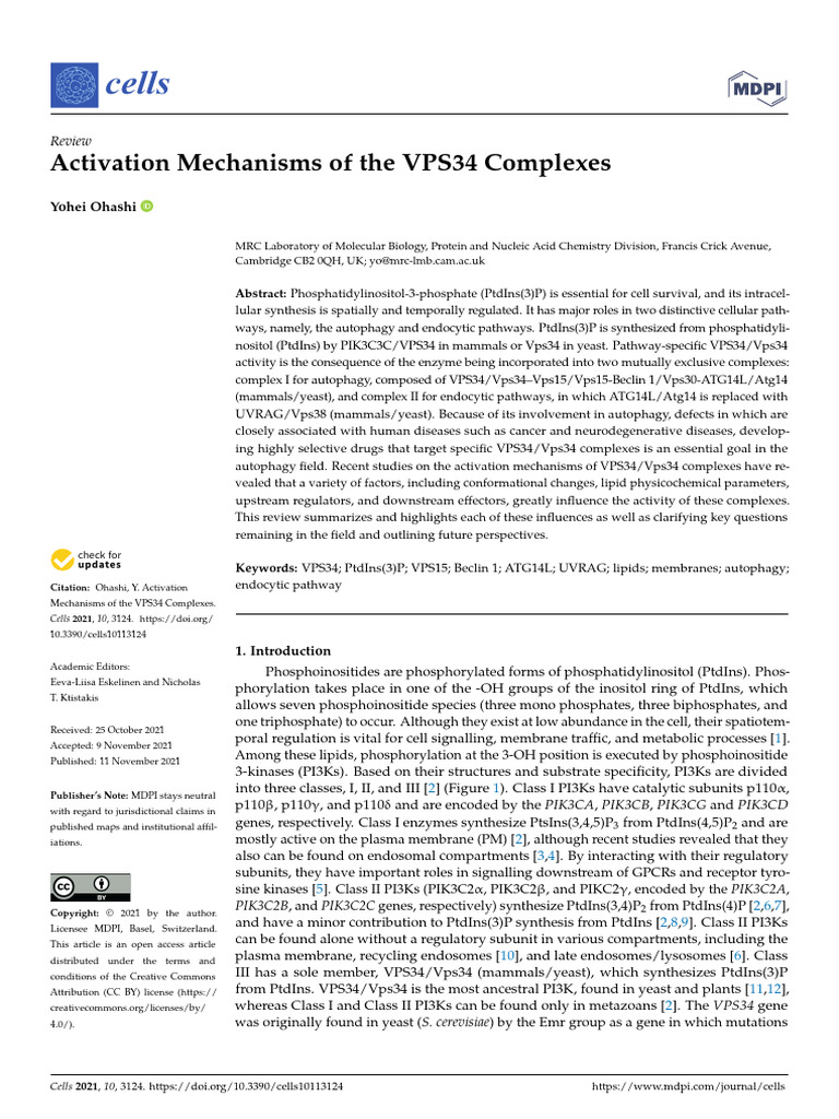 Activation Mechanisms of The VPS34 Complexes | PDF | Structural Biology ...