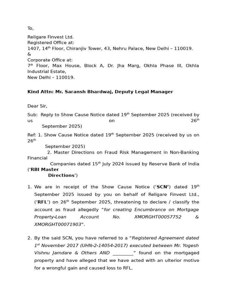 Response to Religare SCN on Fraud Claims | PDF | Fraud | Forgery