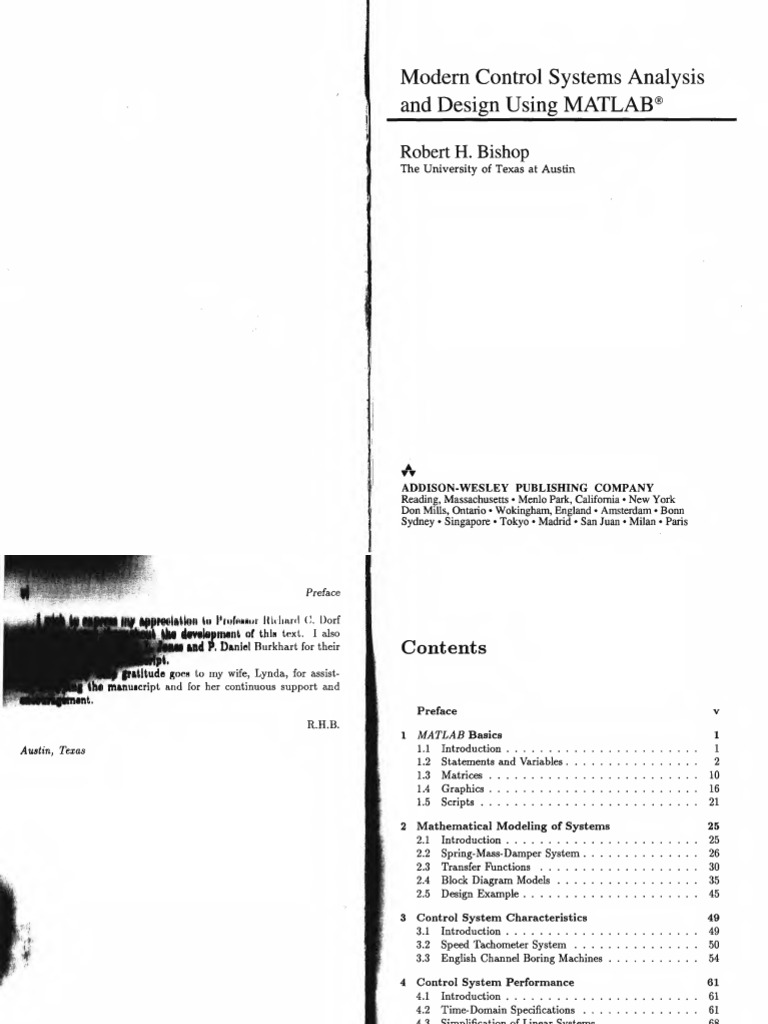Modern Control Systems Analysis and Design Using Matlab - Bishop | PDF ...
