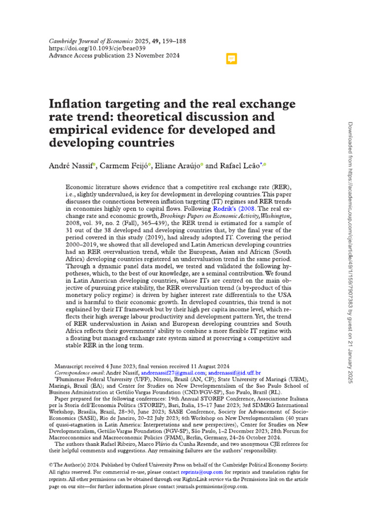 CAMBRIDGE JOURNAL of ECONOMICS 2024 Printed Edition NASSIF, A Et Al ...