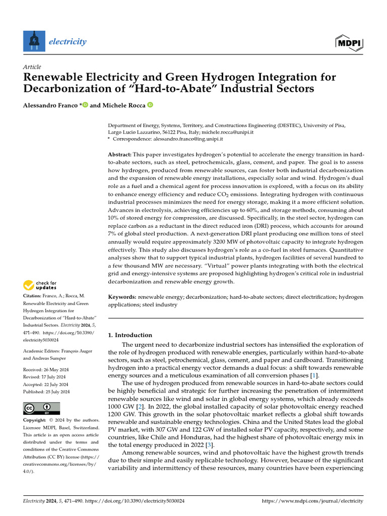 Renewable Electricity and Green Hydrogen Integration For ...