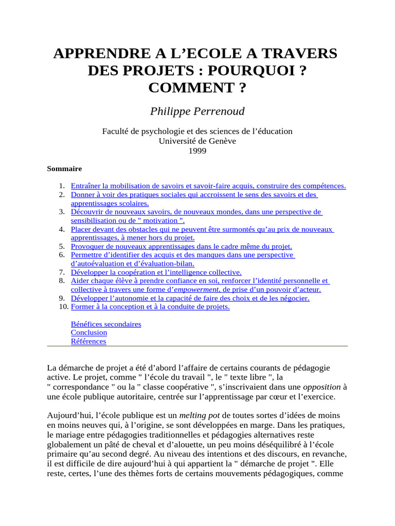 Pédagogie par projets : enjeux et bénéfices | PDF | Apprentissage ...