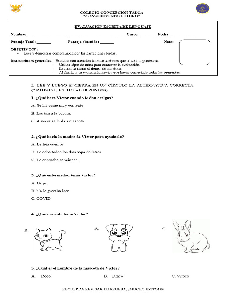 Evaluación de Comprensión Lectora Infantil | PDF