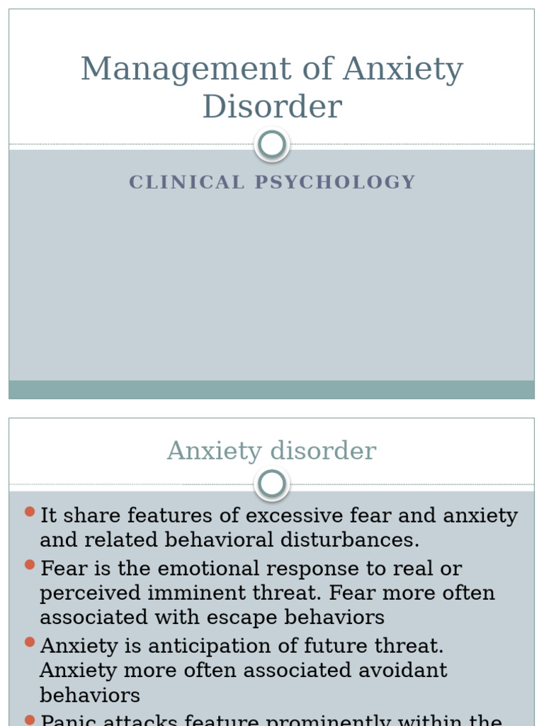 Management of Anxiety Disorder | PDF | Anxiety | Anxiety Disorder