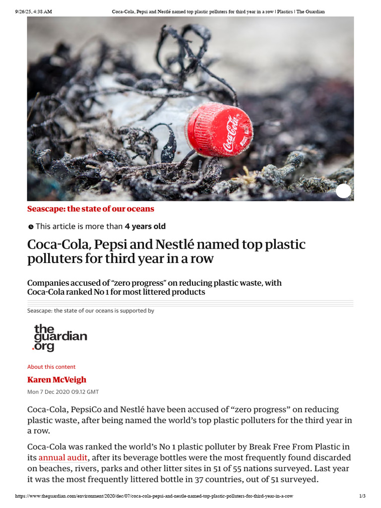 Coca-Cola, Pepsi and Nestlé Named Top Plastic Polluters For Third Year ...