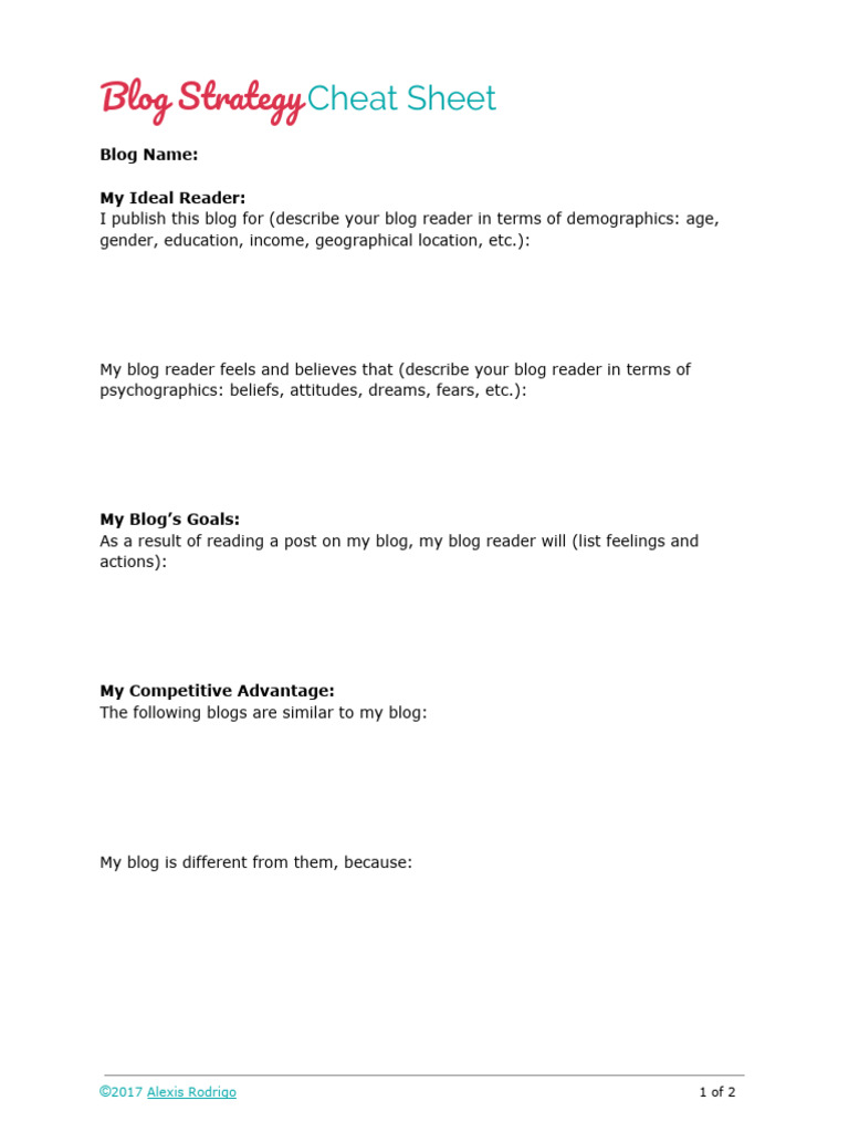 Blog Strategy Cheat Sheet | PDF