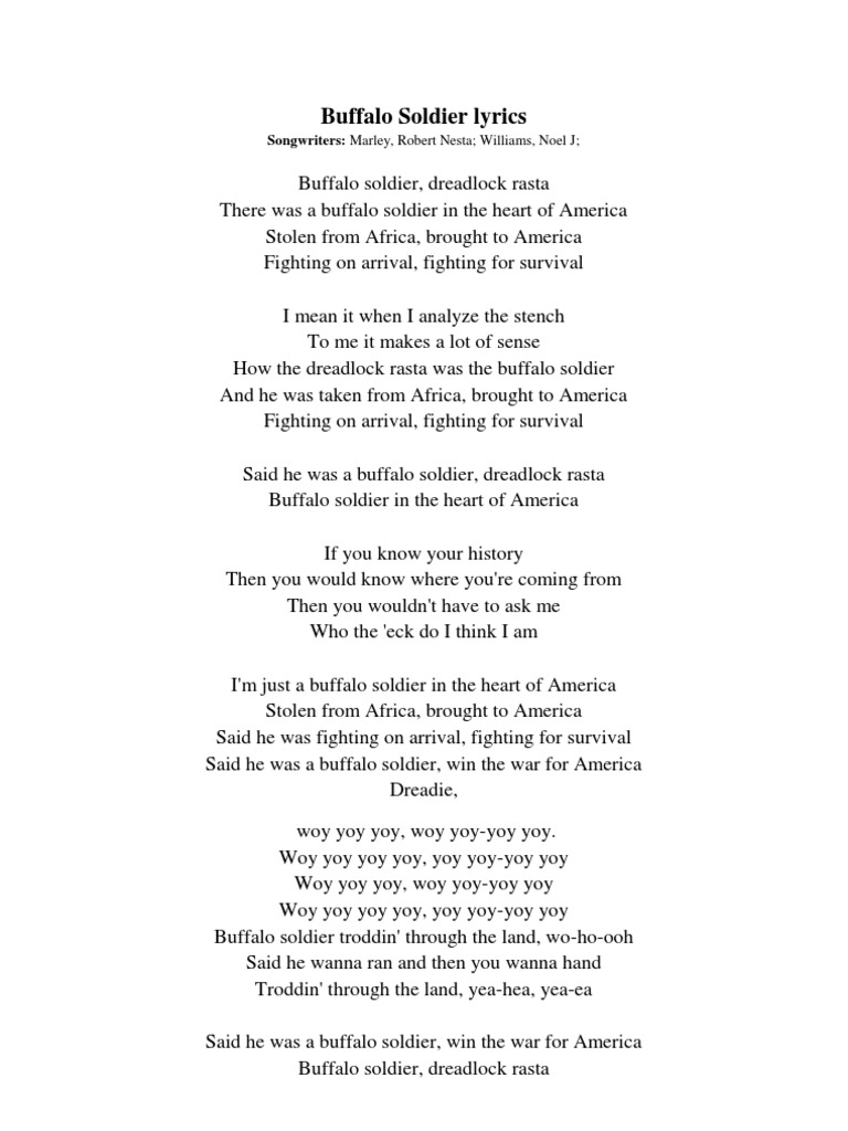 Buffalo Soldier Song Lyrics by Bob Marley | PDF | Leisure ...