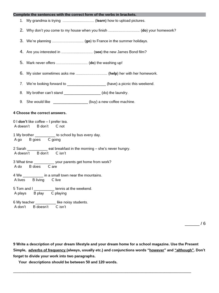 Complete The Sentences With The Correct Form of The Verbs in | PDF ...