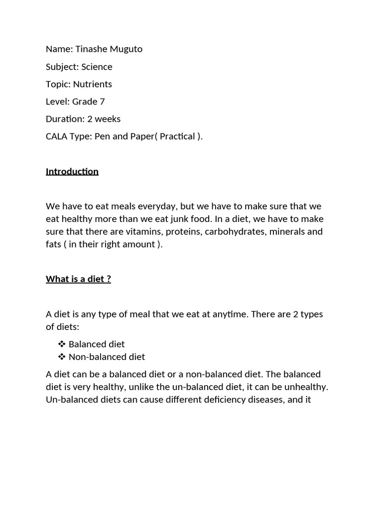 Science Cala Balanced Diet | PDF