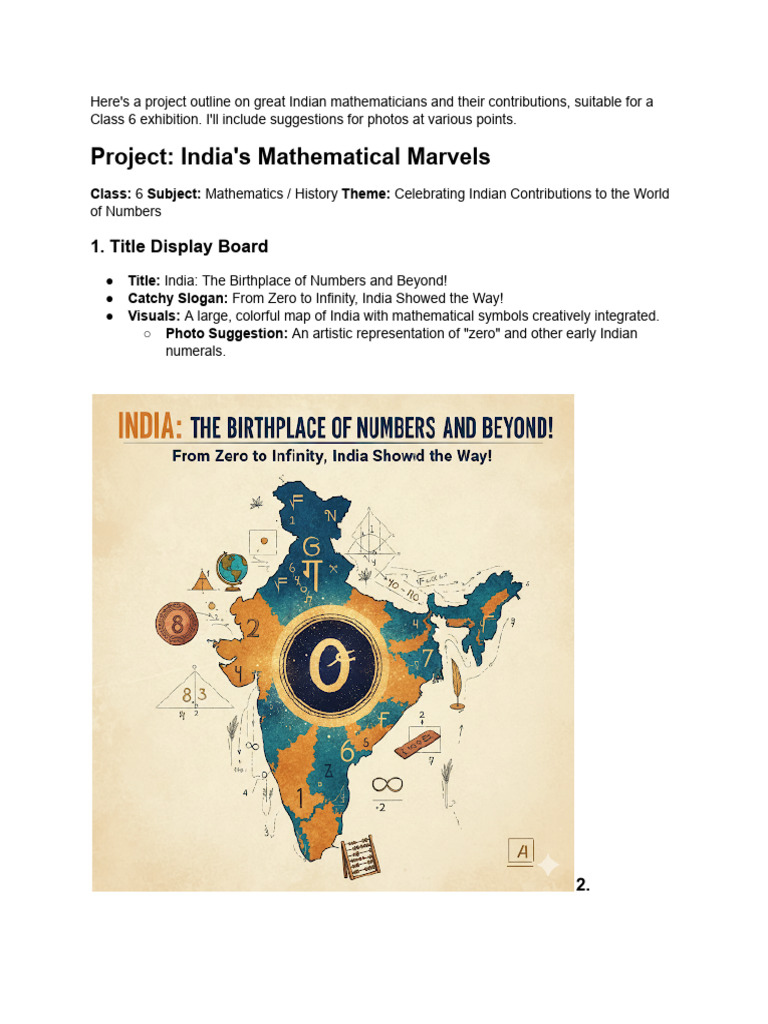 India's Math Marvels for Class 6 Exhibition | PDF | Numbers | Mathematics