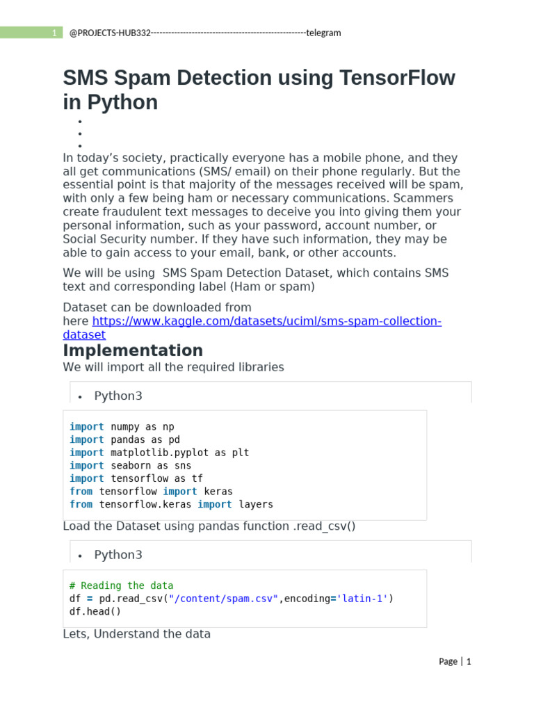 SMS Spam Detection Using TensorFlow in Python@PROJECTS HUB332 | PDF | Accuracy And Precision ...