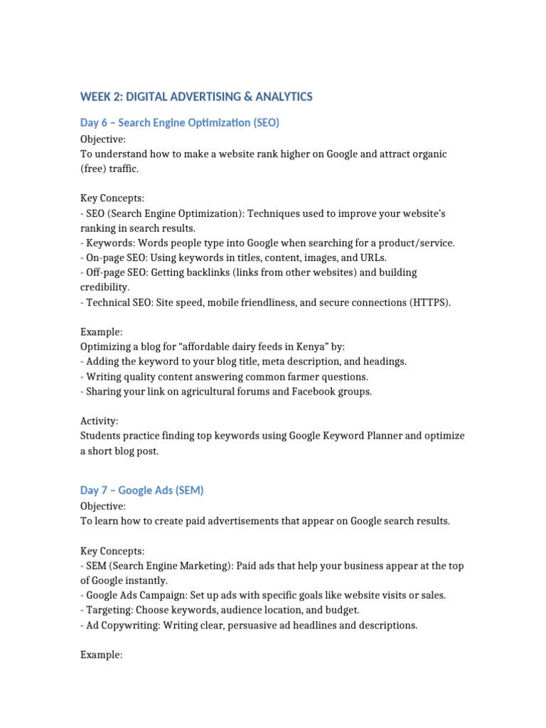 WEEK 2 Digital Marketing | PDF | Search Engine Optimization | Advertising