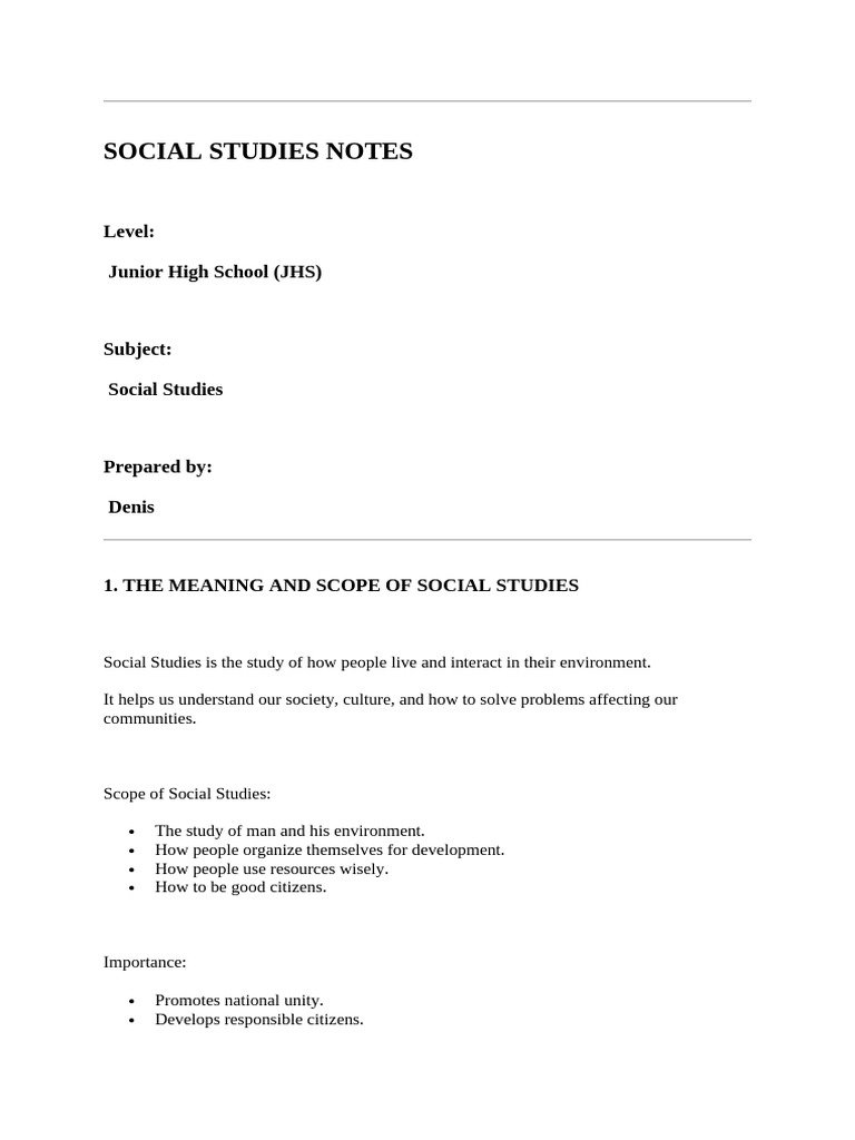 Junior High Social Studies Overview | PDF | Citizenship | Hiv/Aids