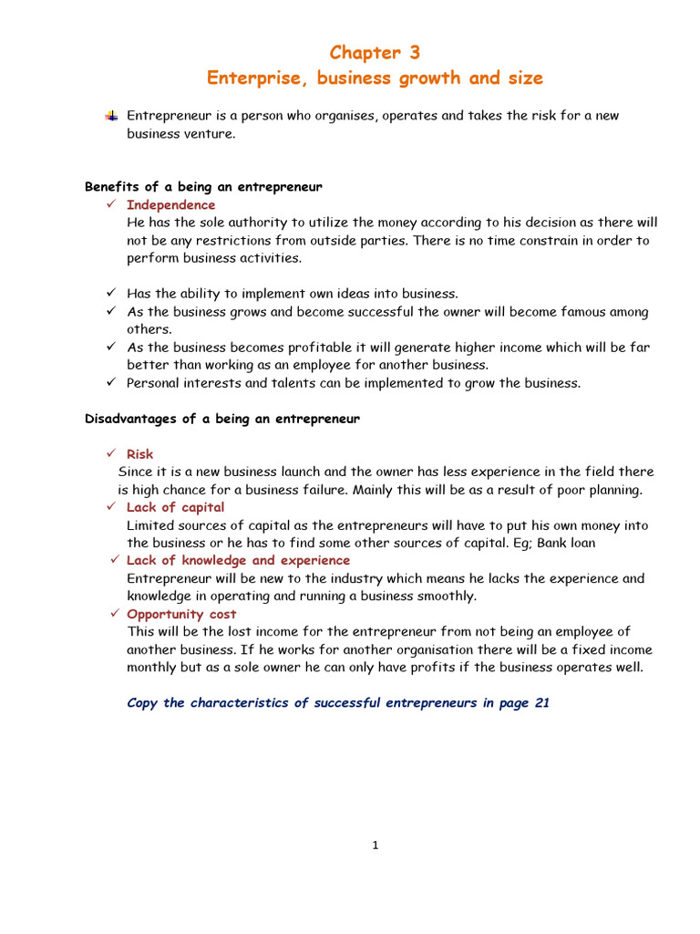 Chapter 3 Enterprise, Business Growth and Size | PDF | Entrepreneurship ...