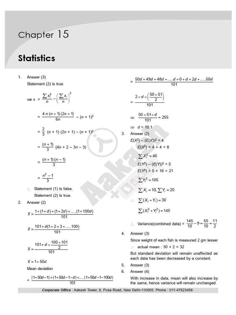 JEE Mathematics Archive: Statistics Solutions | PDF | Variance ...