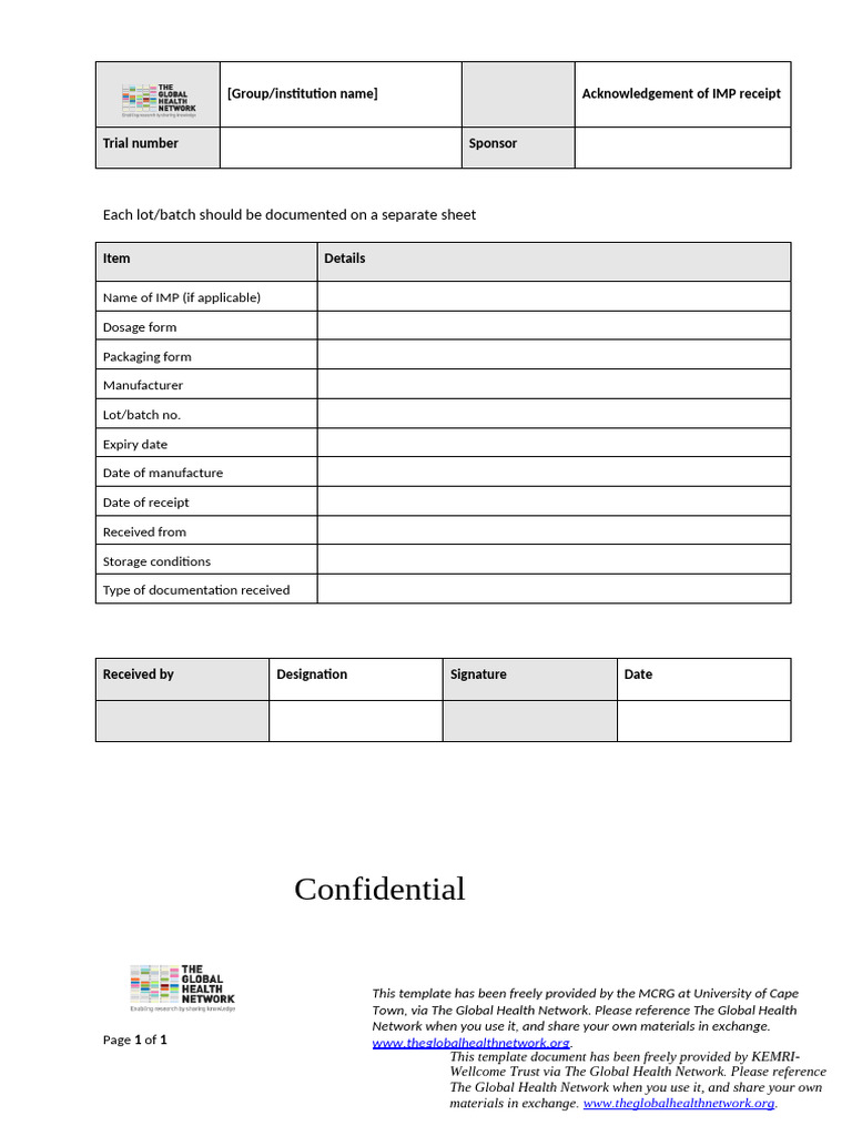 IMP Receipt Acknowledgment Template | PDF