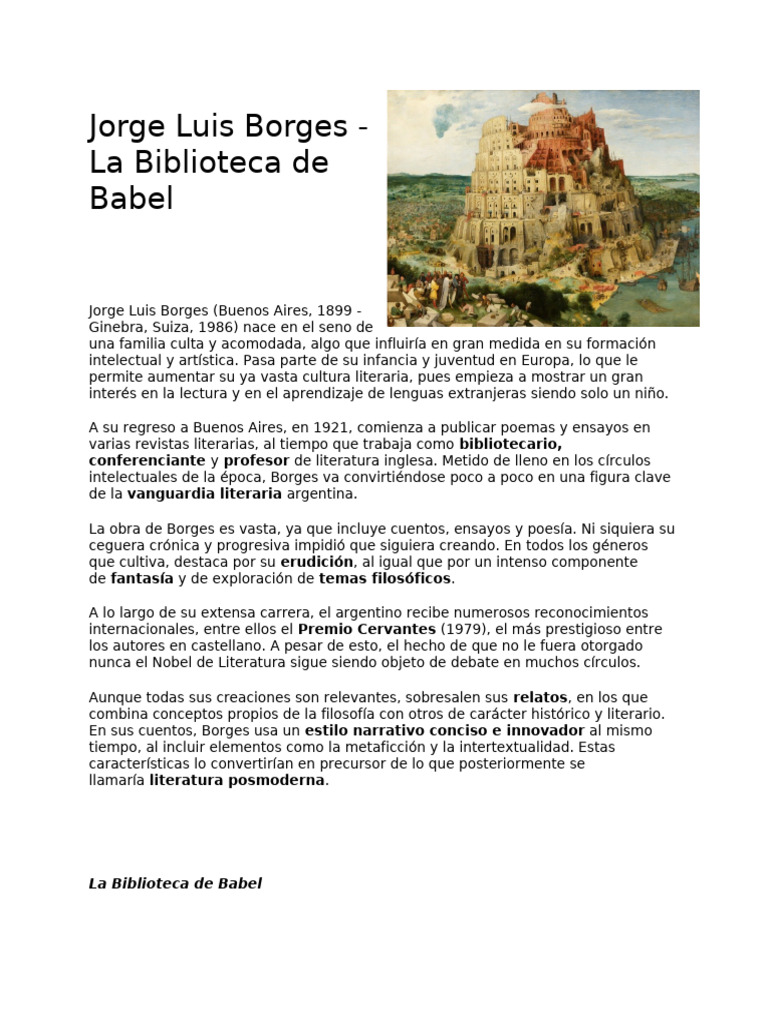 0 - Jorge Luis Borges - La Biblioteca de Babel | PDF | Escritura