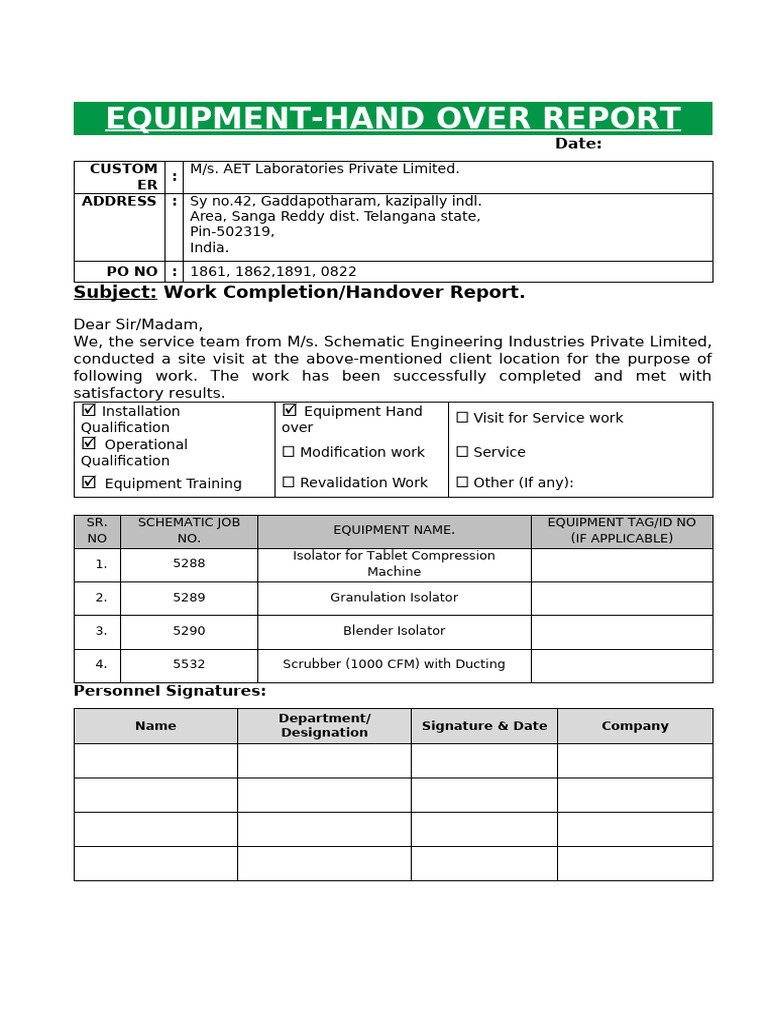 Handover Training Report Final | PDF | Industrial Processes | Process ...
