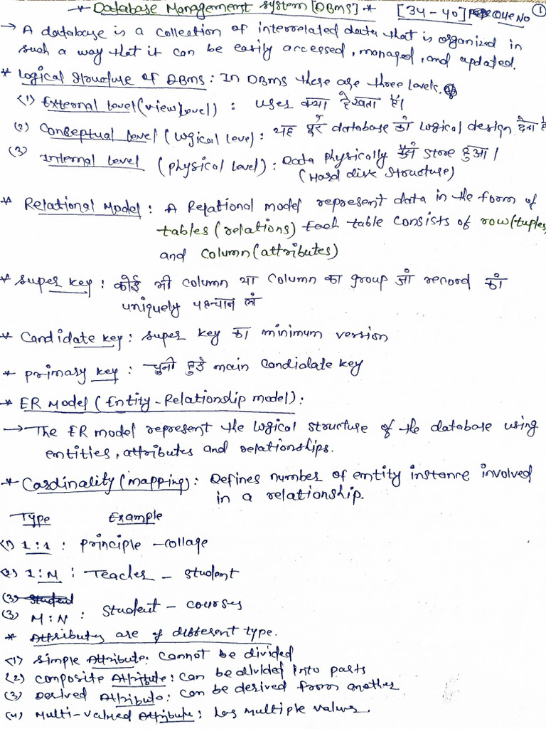 DBMS Short Notes | PDF