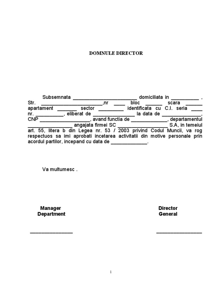 CERERE Demisie Cu Acordul Partilor