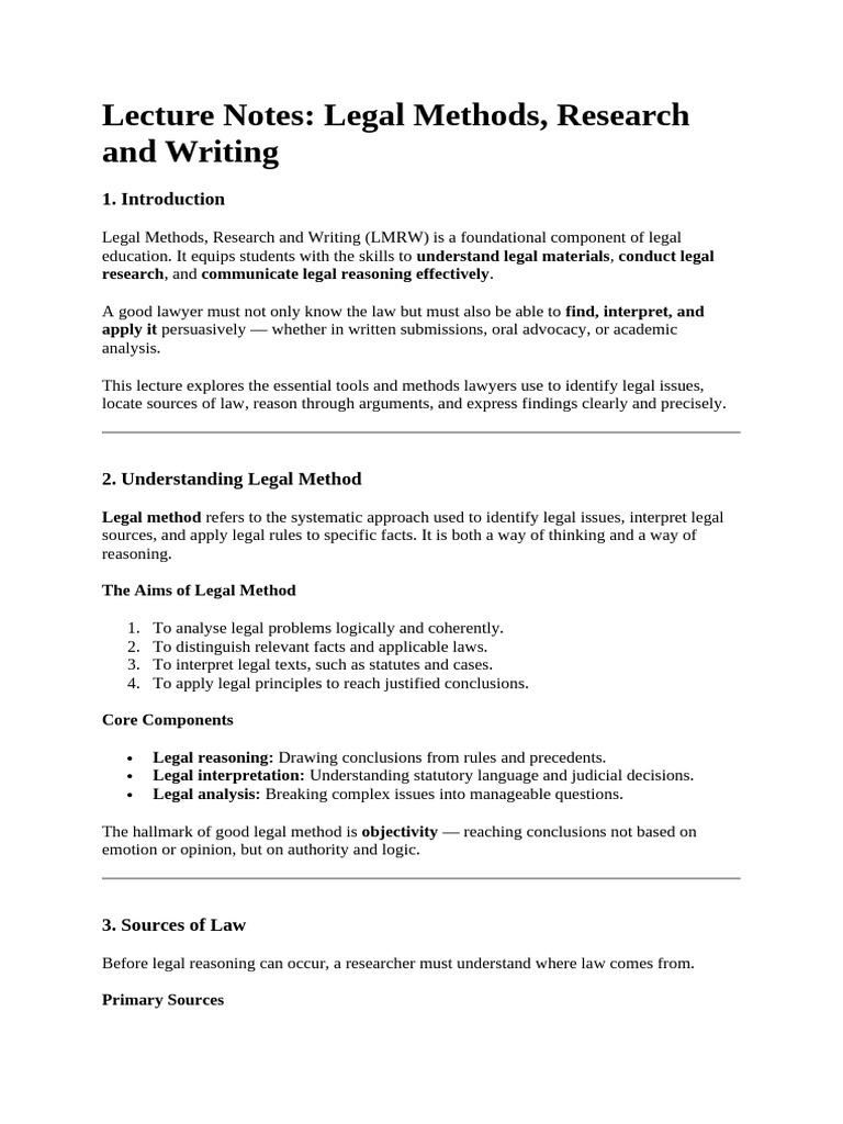 LLM Notes on Legal Research Methods | PDF | Precedent | Reason