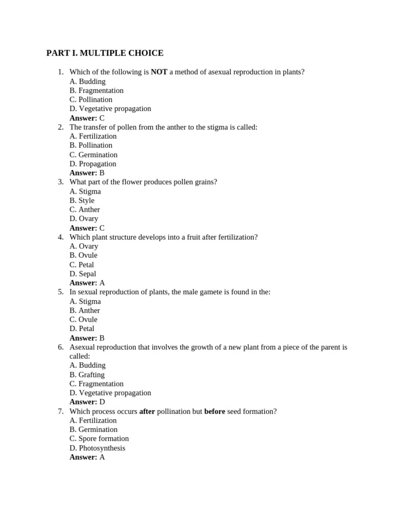 Plant and Animal Reproduction Quiz | PDF | Sexual Reproduction ...