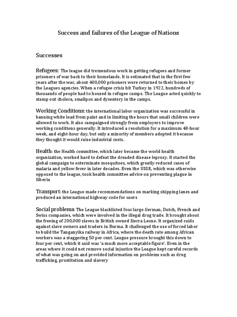 Success and Failures of The League of Nations | PDF | Refugee | Weimar ...