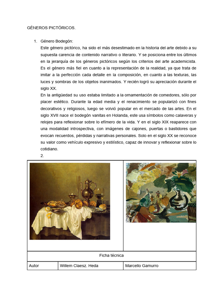 Análisis de Géneros Pictóricos: Bodegón | PDF | Pinturas | Naturaleza ...