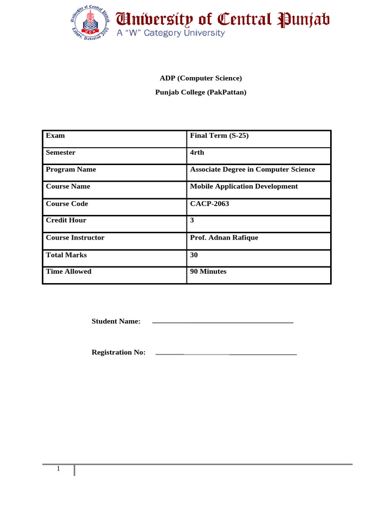 Mobile Application Development ADP CS 4 S25 PKP | PDF | Class (Computer ...