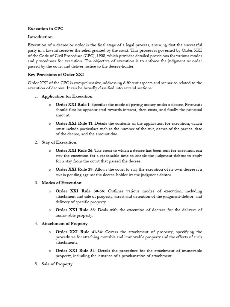 CPC Execution Procedures Explained | PDF | Lawsuit | Civil Law (Common Law)