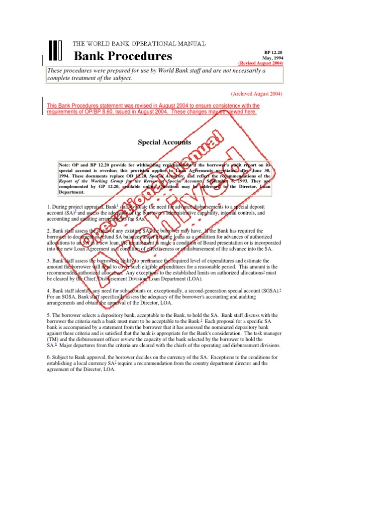 World Bank Special Accounts Procedures | PDF | Banks | Loans