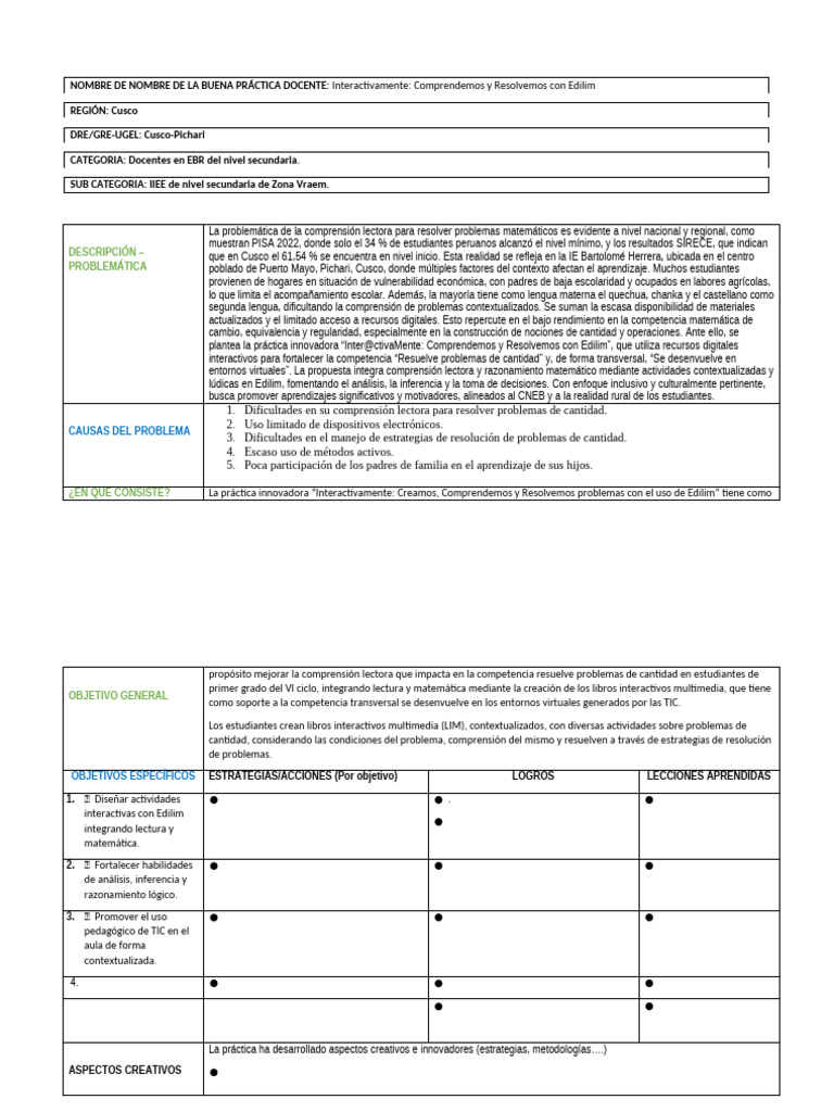 Matriz Buenas Practicas Docente 2025 | PDF | Comprensión lectora ...