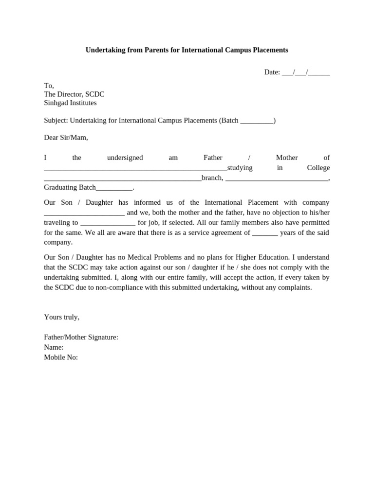Document2 Undertaking InternationalPlacement SCDC | PDF